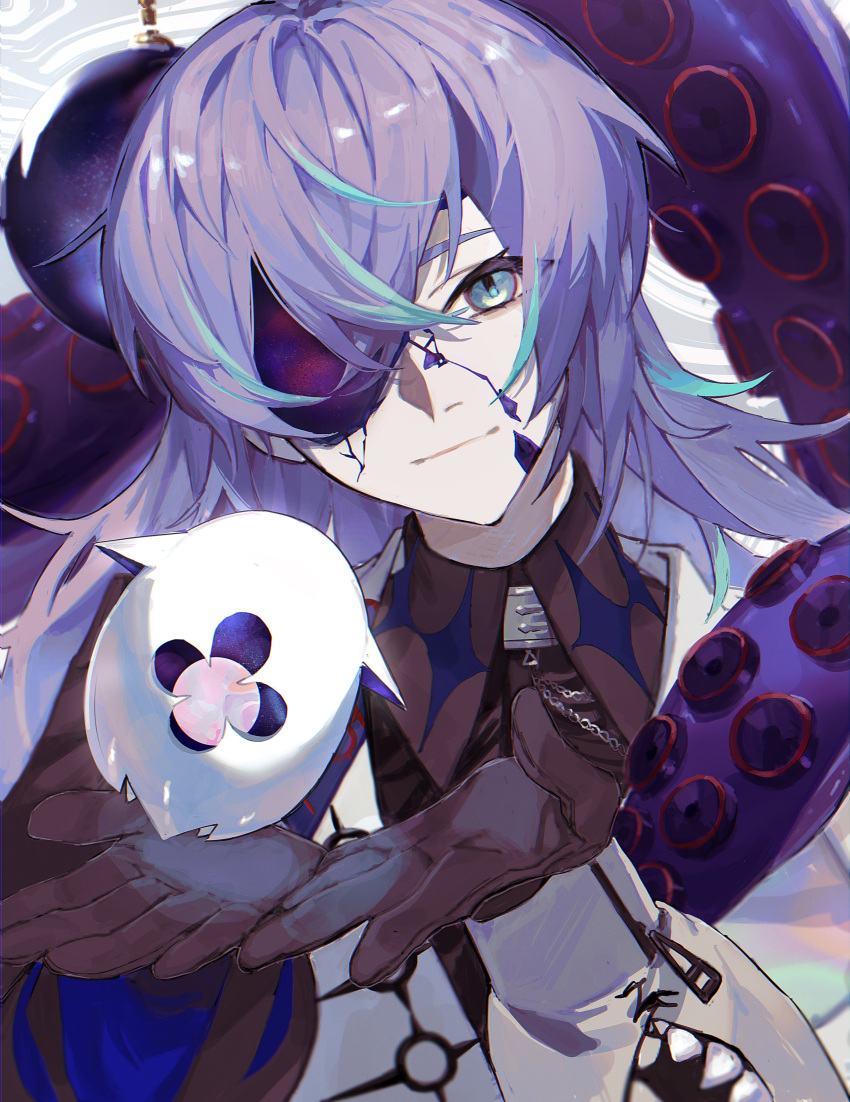 Safebooru - 00 765 1boy absurdres aqua hair black gloves black shirt blue eyes collared shirt ...