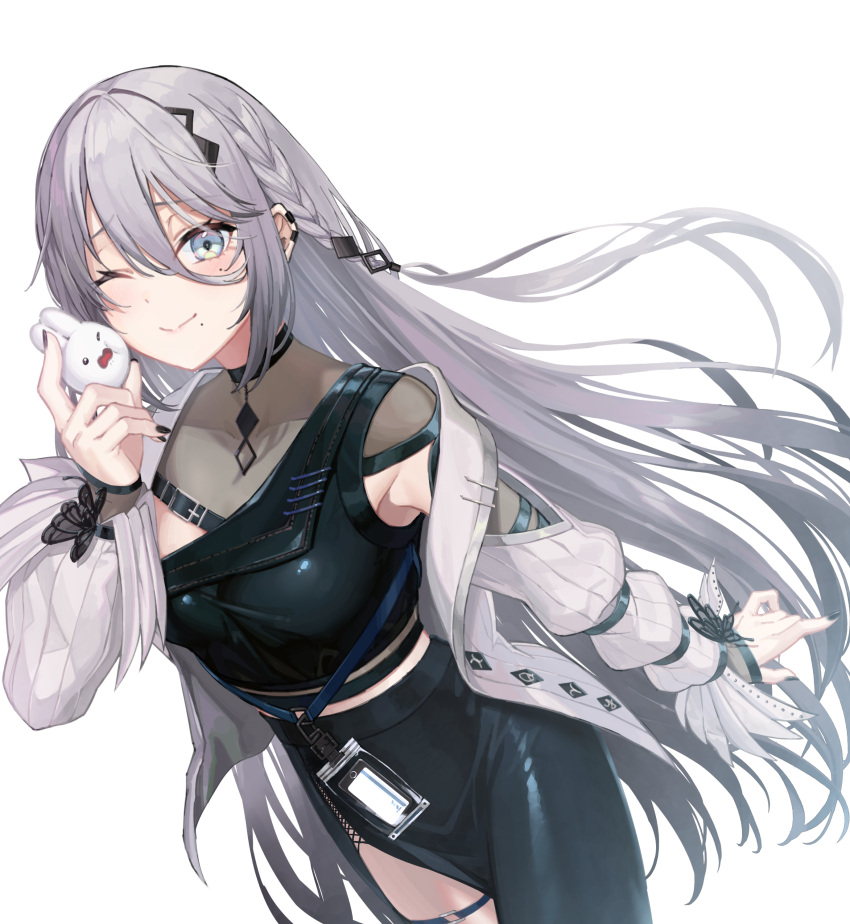 Safebooru - 1girl absurdres black nails black skirt blue eyes braid closed mouth collarbone ...