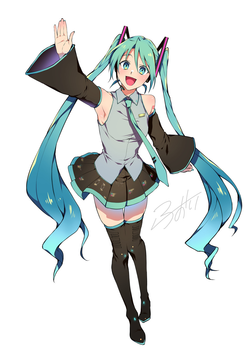 Safebooru - 1girl amamfoy aqua eyes aqua hair aqua necktie arm up armpits breasts collared shirt ...