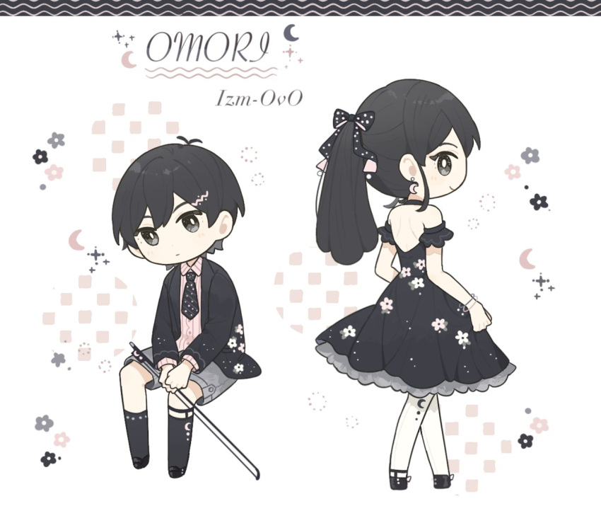 Safebooru - 1boy 1girl alternate costume artist name black bow black eyes black hair black ...