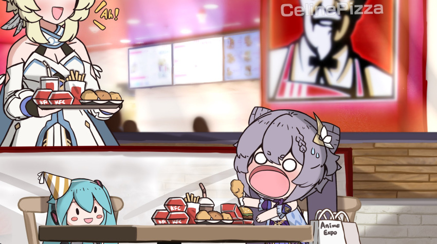 Safebooru - 2girls :o aqua hair artist name bag blonde hair blush ...