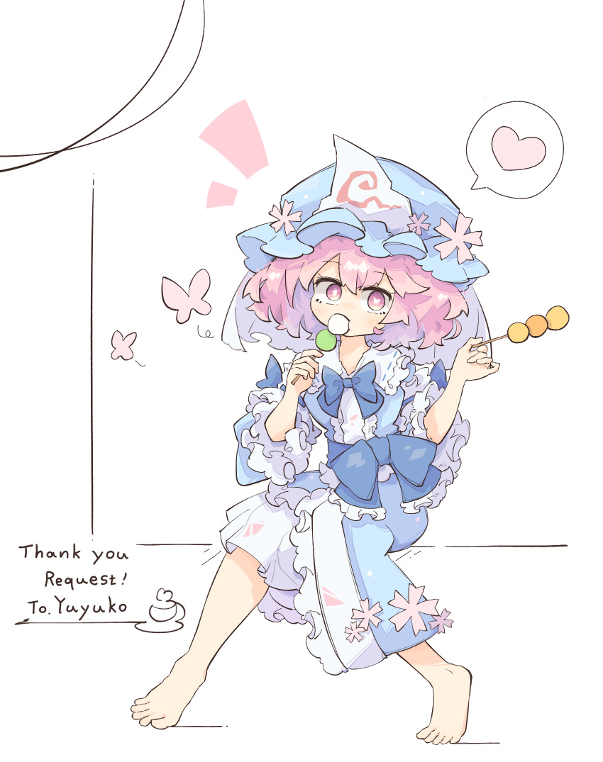 Safebooru - 1girl barefoot blue kimono bow bug butterfly dango eating ...