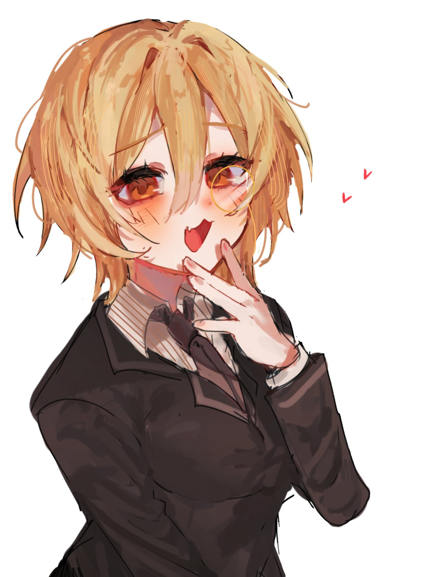 Safebooru - 1girl :3 black jacket black necktie blonde hair blush collared shirt don quixote ...