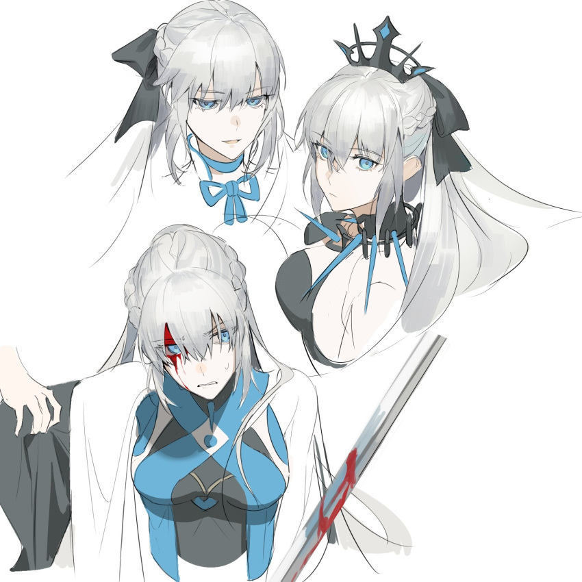 Safebooru - 1girl black bow black choker bleeding from forehead blood blood on face blue choker ...