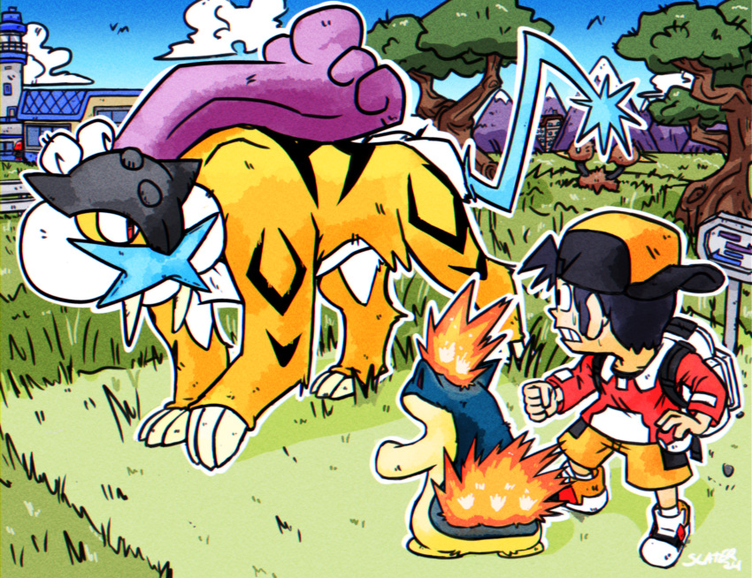 Safebooru - absurdres claws clouds doduo ethan (pokemon) field full ...