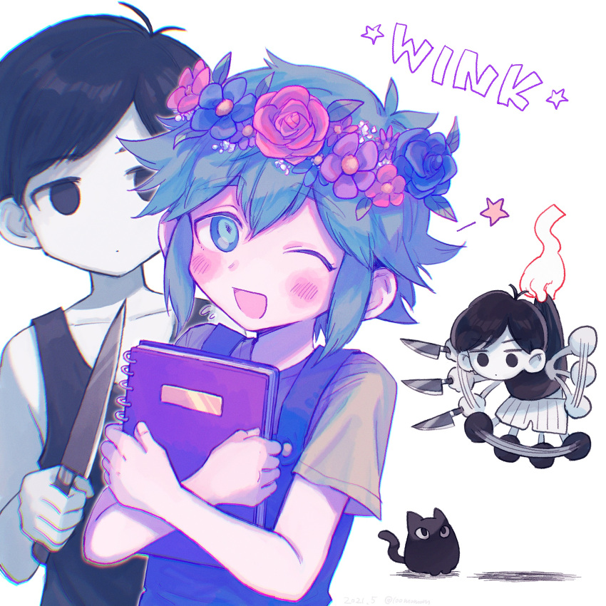 Safebooru - 2boys basil (headspace) (omori) basil (omori) black eyes black hair black tank top ...