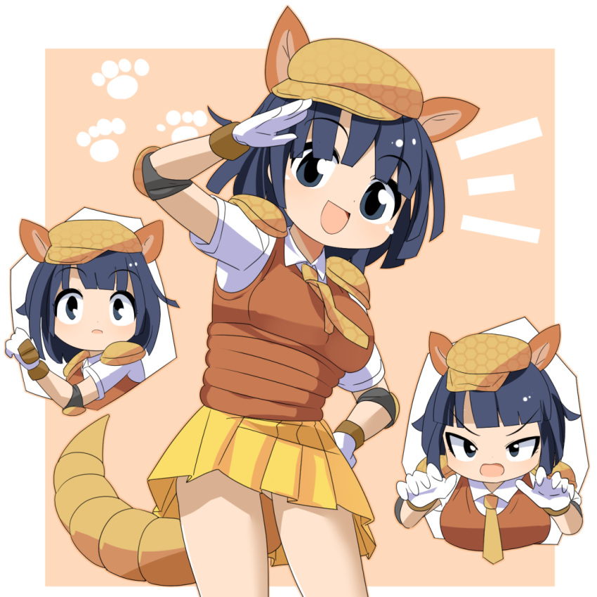 Safebooru - 1girl :d animal ears black eyes black hair blunt bangs bob cut breasts brown necktie ...