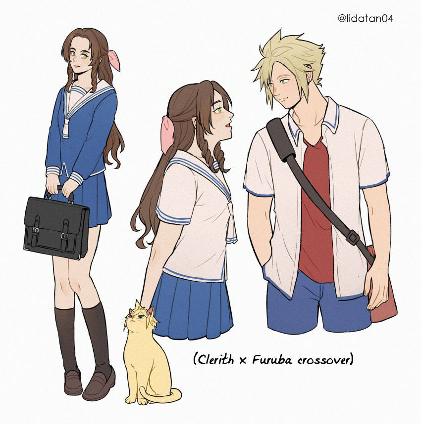 Safebooru - 1boy 1girl aerith gainsborough alternate universe animalization bag black socks ...