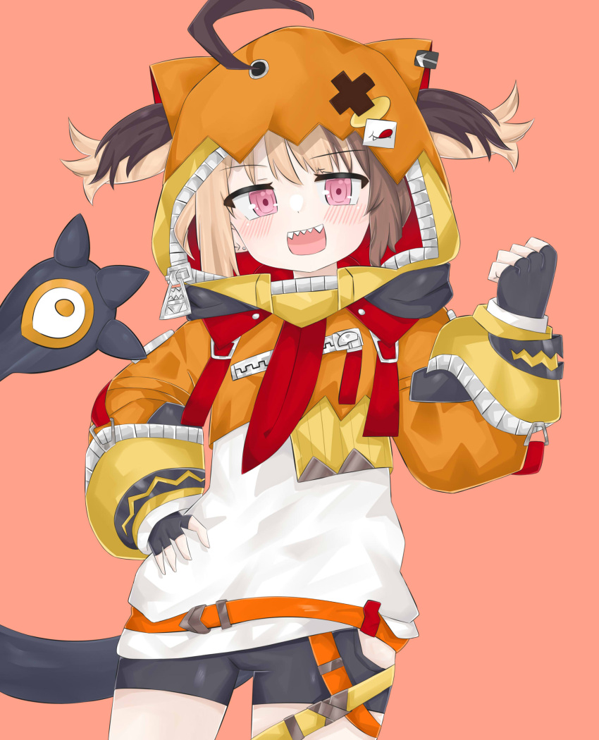 Safebooru - 1girl absurdres ahoge animal ear hood bike shorts black shorts blush brown hair gigi ...