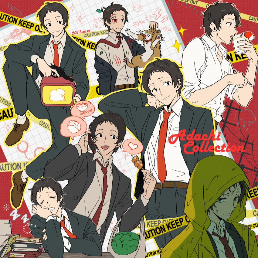 Safebooru - 1boy adachi tooru belt black eyes black hair black jacket black pants book book ...