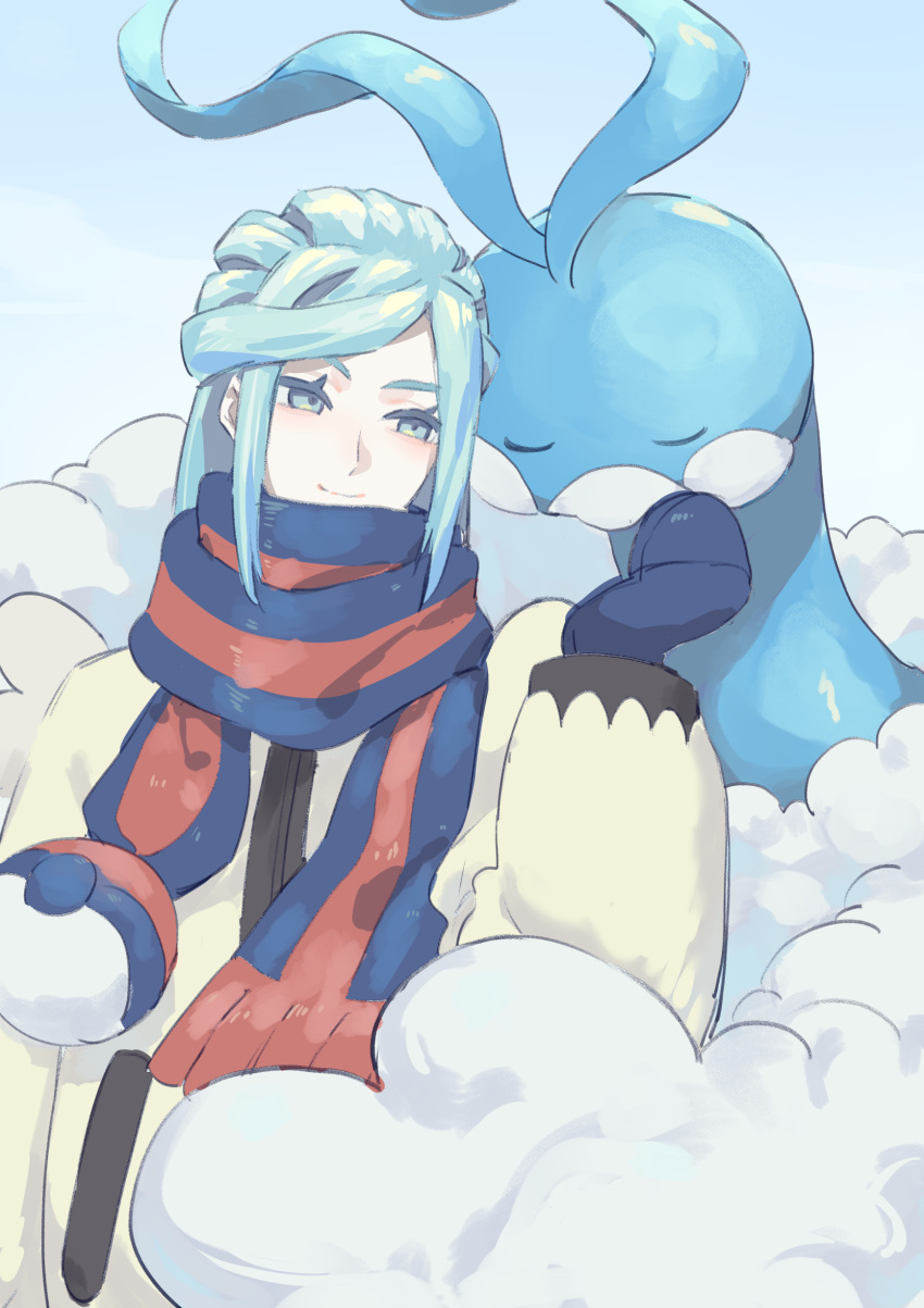 Safebooru - 1boy absurdres altaria blue eyes blue hair blue mittens ...