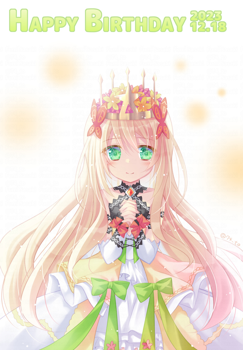 Safebooru - 1girl bare shoulders blonde hair blurry blurry background bow butterfly hair ...