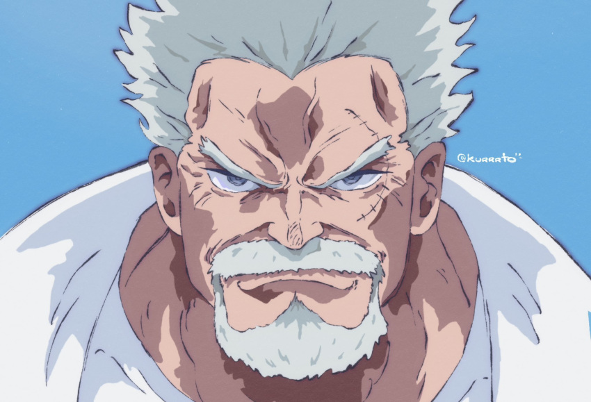 Safebooru - 1boy beard blue background closed mouth facial hair film ...