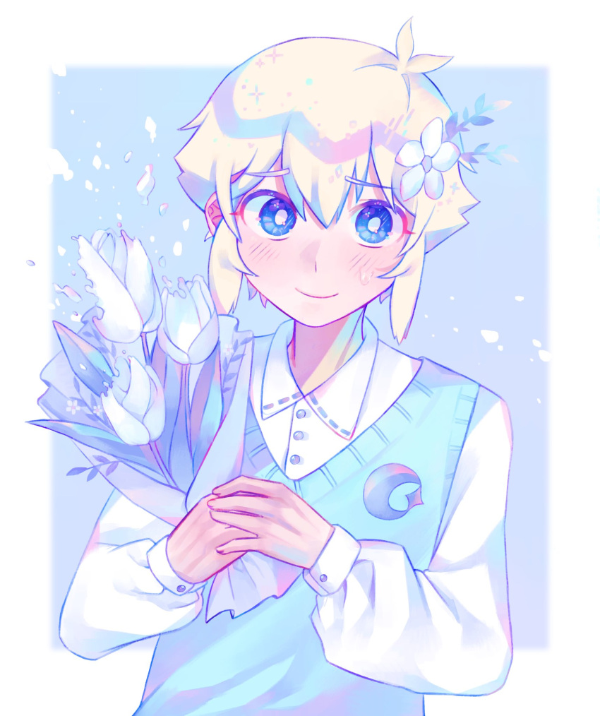 Safebooru - 1boy alternate costume antenna hair aqua sweater vest basil (faraway) (omori) basil ...