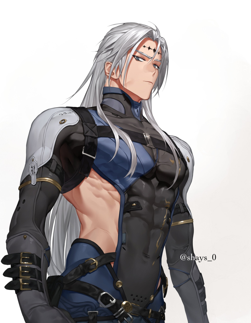 Safebooru - 1boy abs absurdly long hair armor belt black gloves buckle calcharo (wuthering waves ...