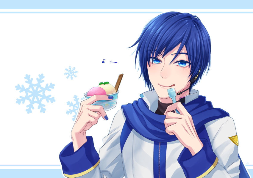 Safebooru - 1boy blue eyes blue hair blue scarf eating food highres ice ...