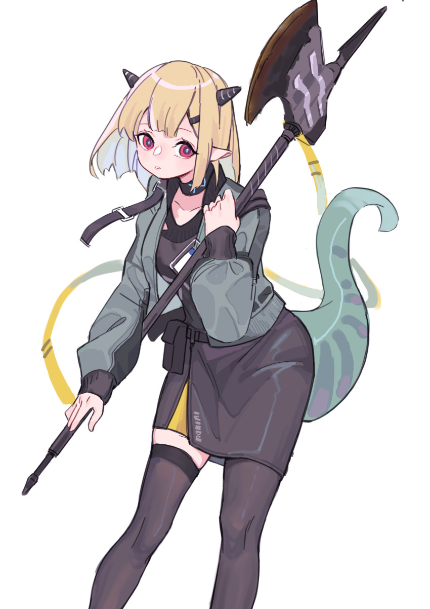 Safebooru - 1girl absurdres arknights asymmetrical legwear axe battle axe black choker black ...