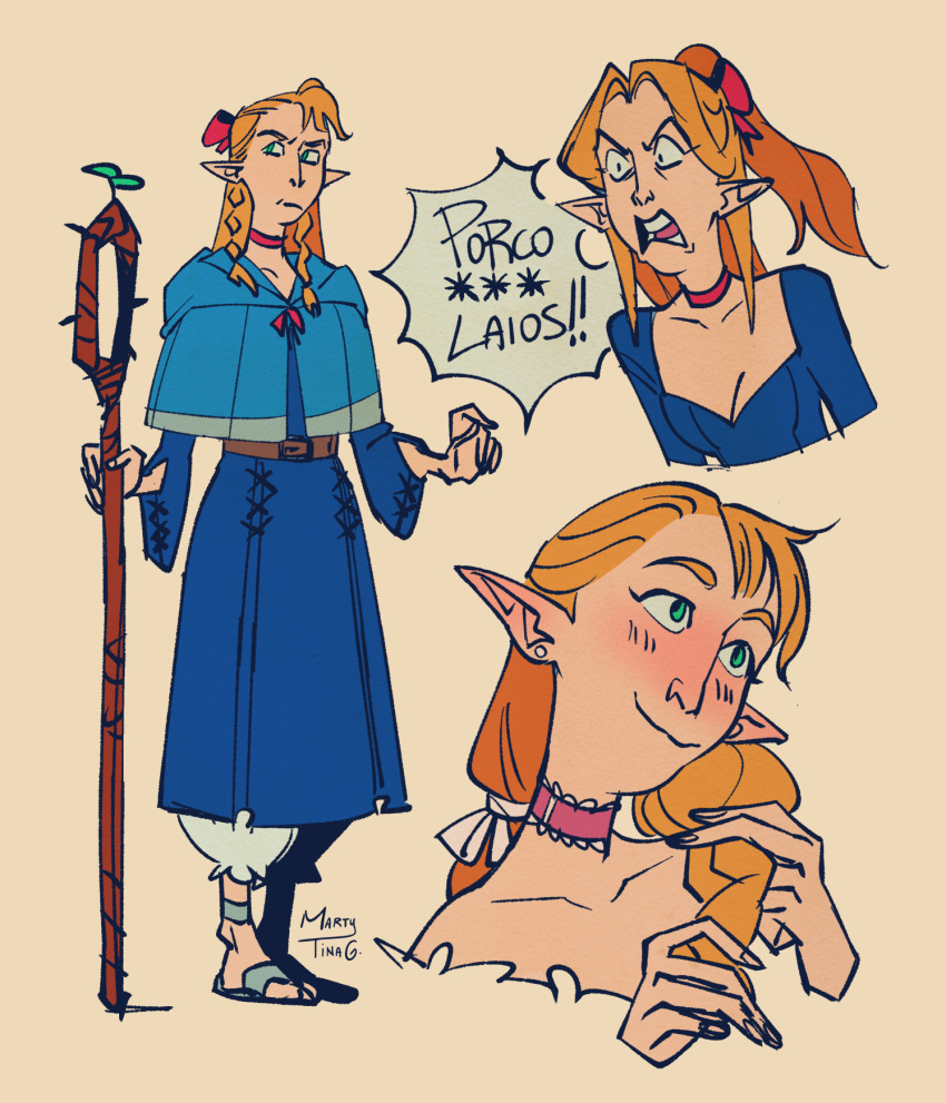 Safebooru - 1girl ambrosia (dungeon meshi) angry blonde hair blue capelet blue robe blush braid ...