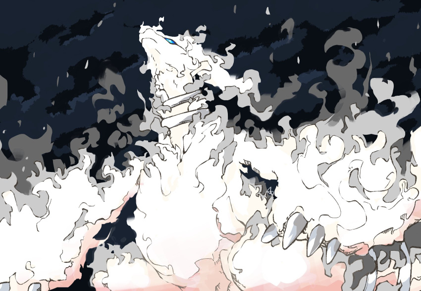 Safebooru - aomon (yuuji7604) blue sclera claws colored sclera dragon fiery aura fiery wings ...