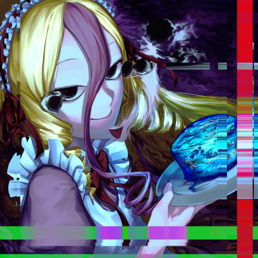 Safebooru - 1girl afterimage apron black eyes blonde hair cake closed mouth commentary request ...