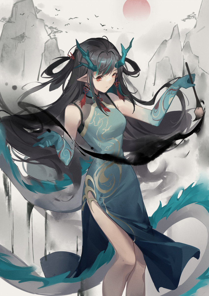 Safebooru - 1girl absurdres arknights black hair china dress chinese clothes dragon girl dragon ...