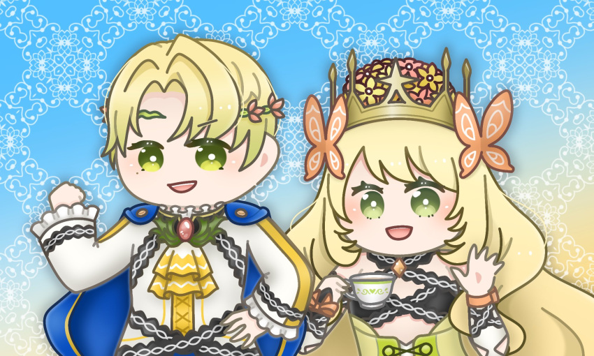 Safebooru - 1boy 1girl alfred (fire emblem) ascot blonde hair bow brother and sister butterfly ...