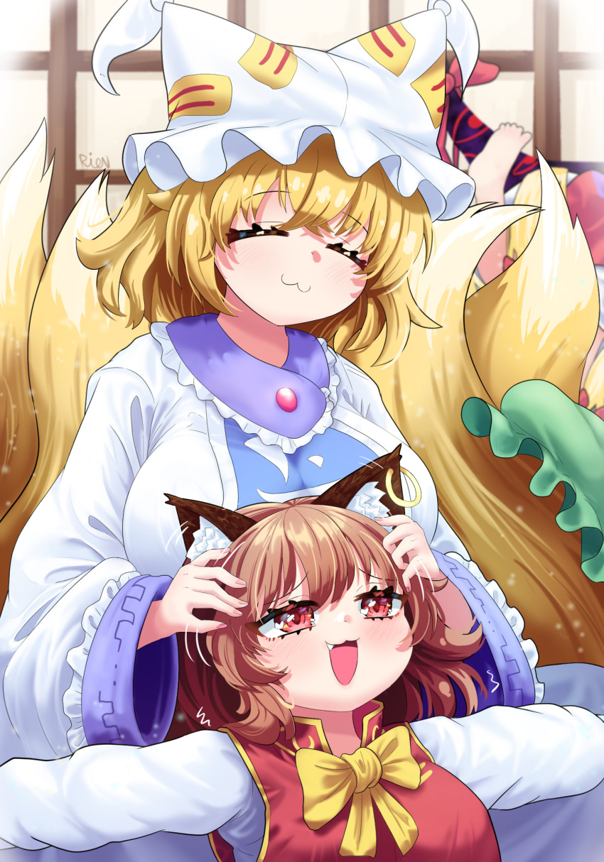Safebooru - 3girls :3 animal ear fluff animal ear piercing animal ears animal hat barefoot ...
