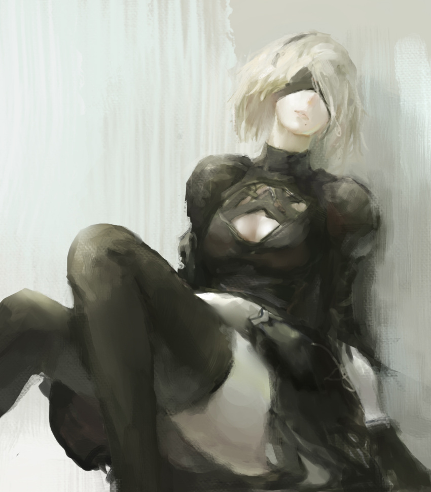 Safebooru - 1girl 2b (nier:automata) black blindfold black dress black thighhighs blindfold ...