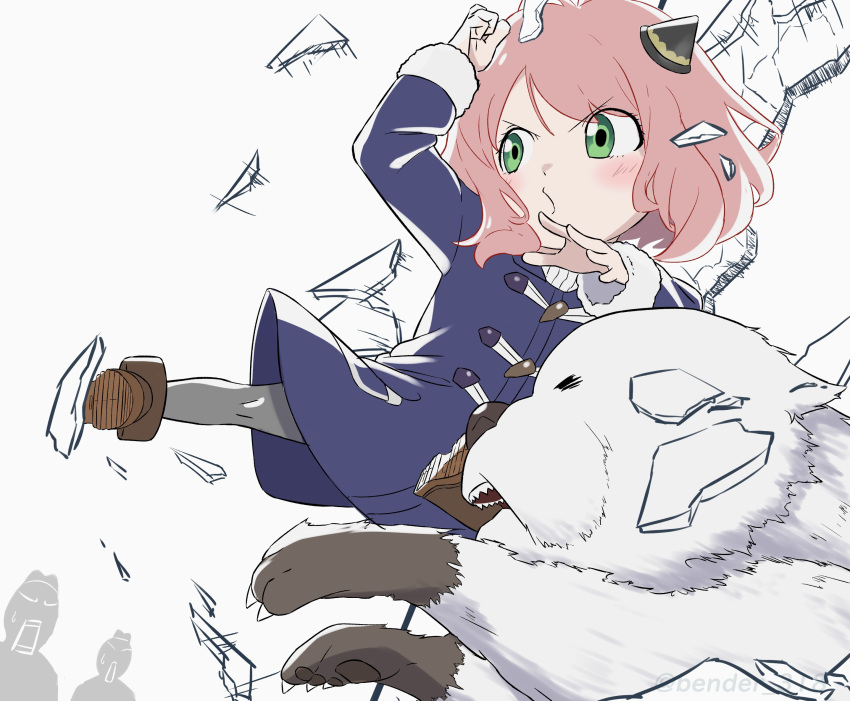 Safebooru - 1girl 2others anya (spy x family) bender (318) blue coat ...