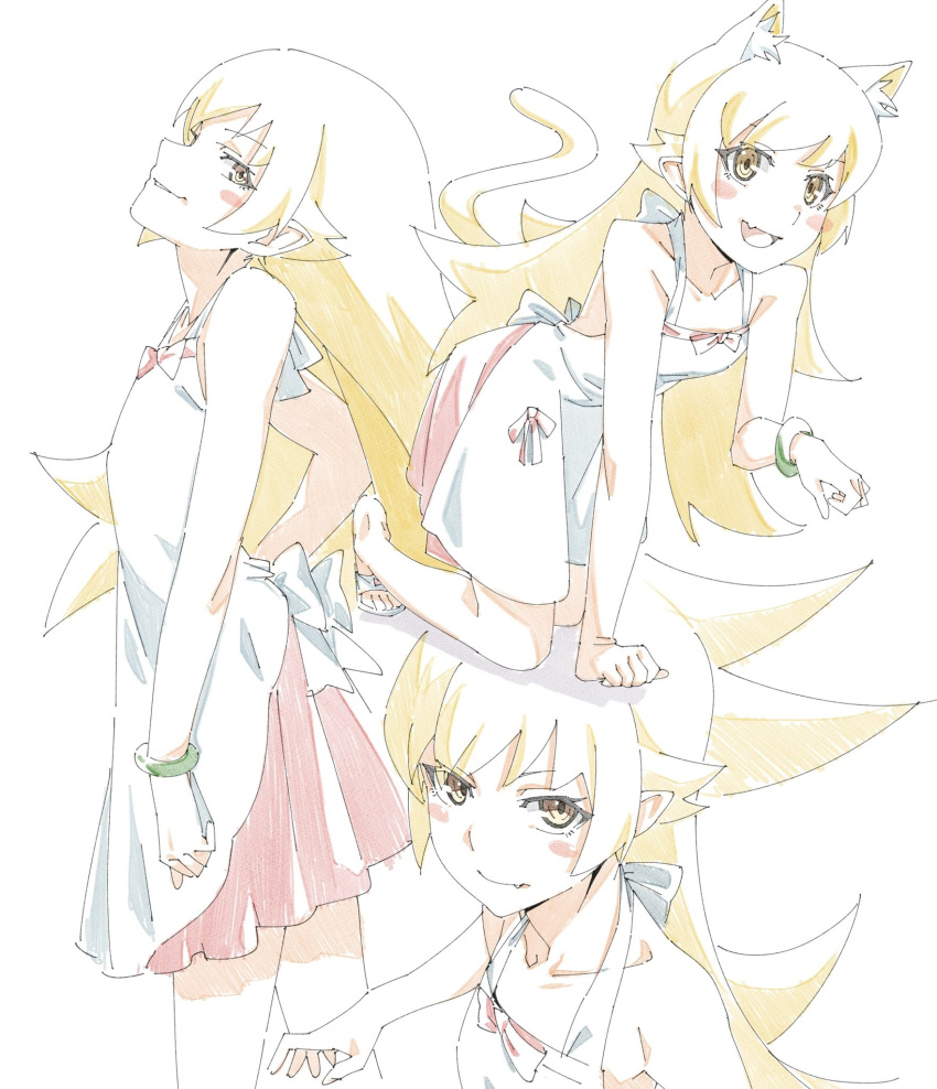 Safebooru - 1girl all fours animal ears bakemonogatari bare shoulders blonde hair blush stickers ...