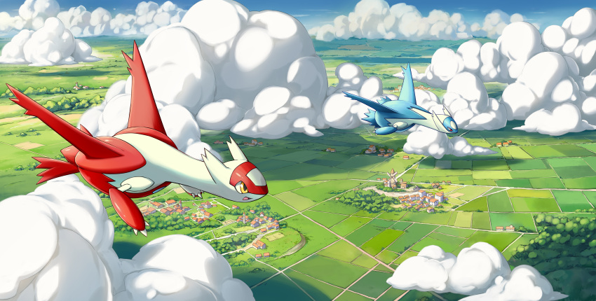 Safebooru - absurdres blue wings clouds dragon fish.boy grass highres ...