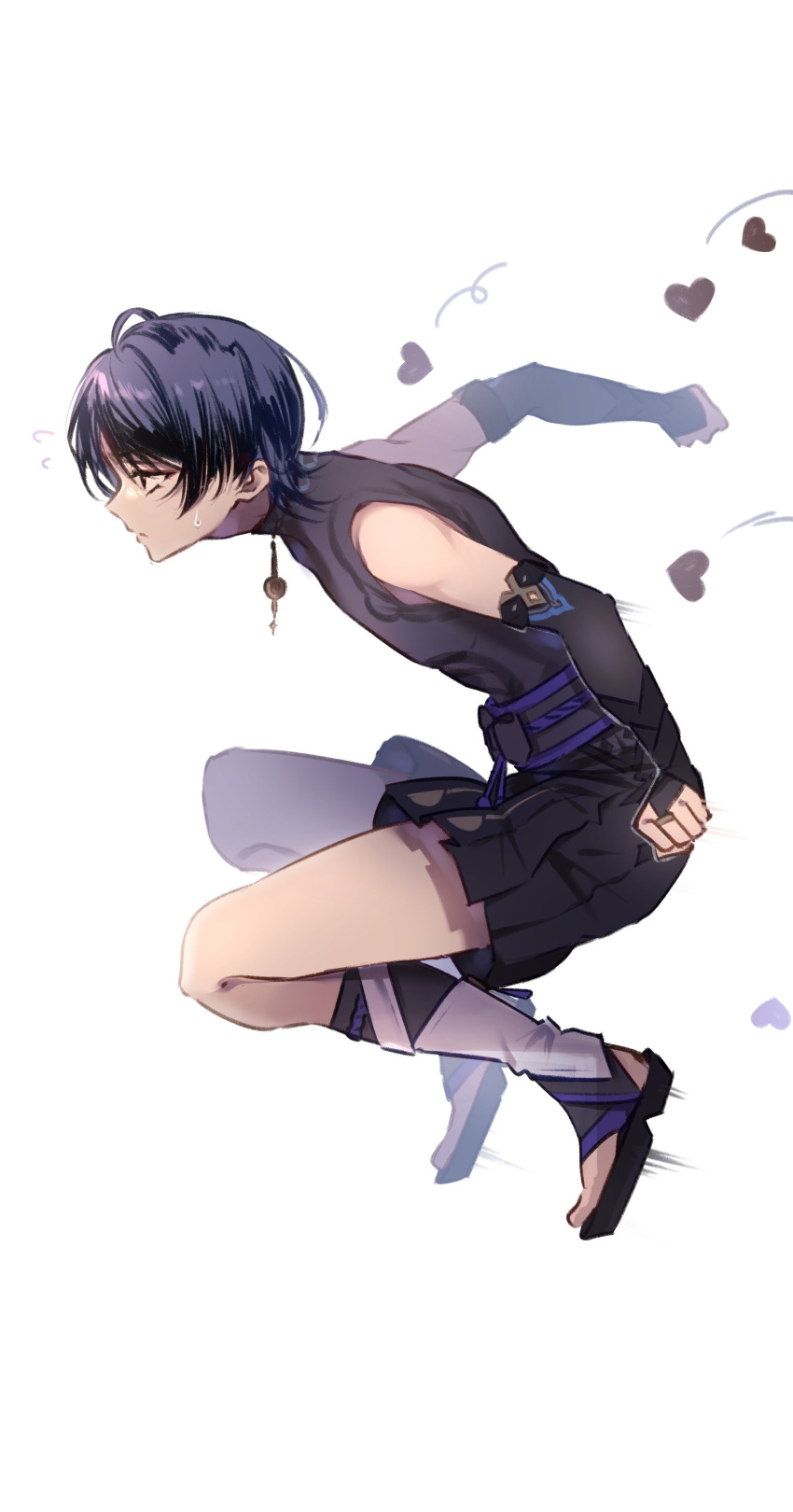 Safebooru - 1boy 5656hayururi absurdres armor arms at sides bare shoulders belt bent over black ...