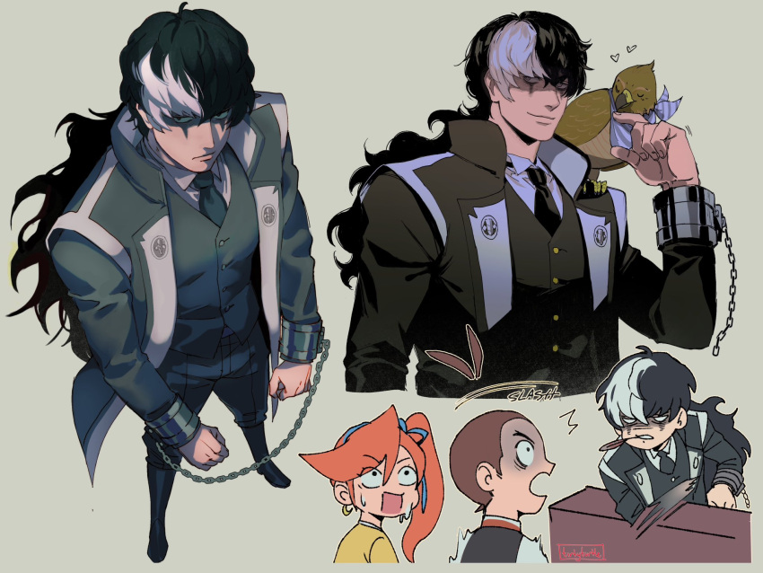 Safebooru - 1girl 2boys :o ace attorney animal on shoulder apollo justice artist name athena ...