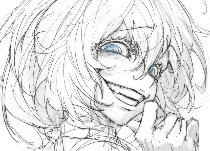 Safebooru - 1girl blue eyes evil grin evil smile fangs grin hair ...