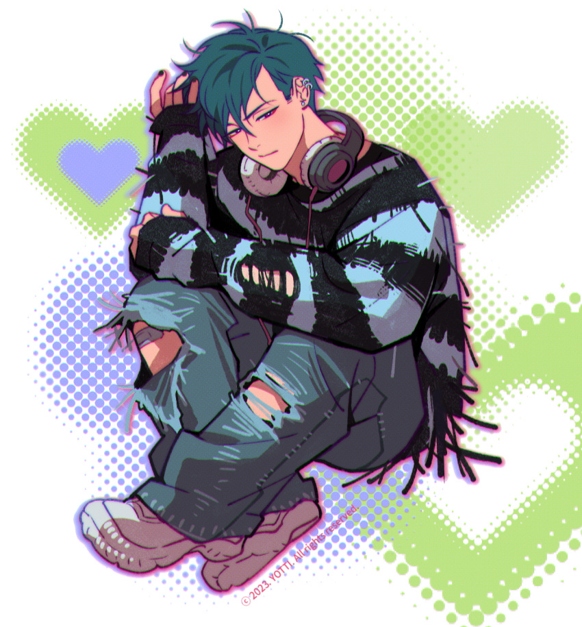 Safebooru - 1boy aphelios black nails closed mouth denim earrings full ...