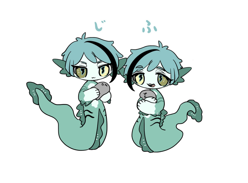 Safebooru - 2boys :3 animal black eyes blue hair brothers chibi closed ...