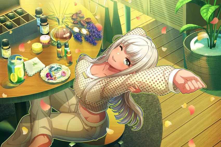 Safebooru - blue eyes d4dj dark skin dress grey hair long hair matsuyama dalia smile wink | 5134117