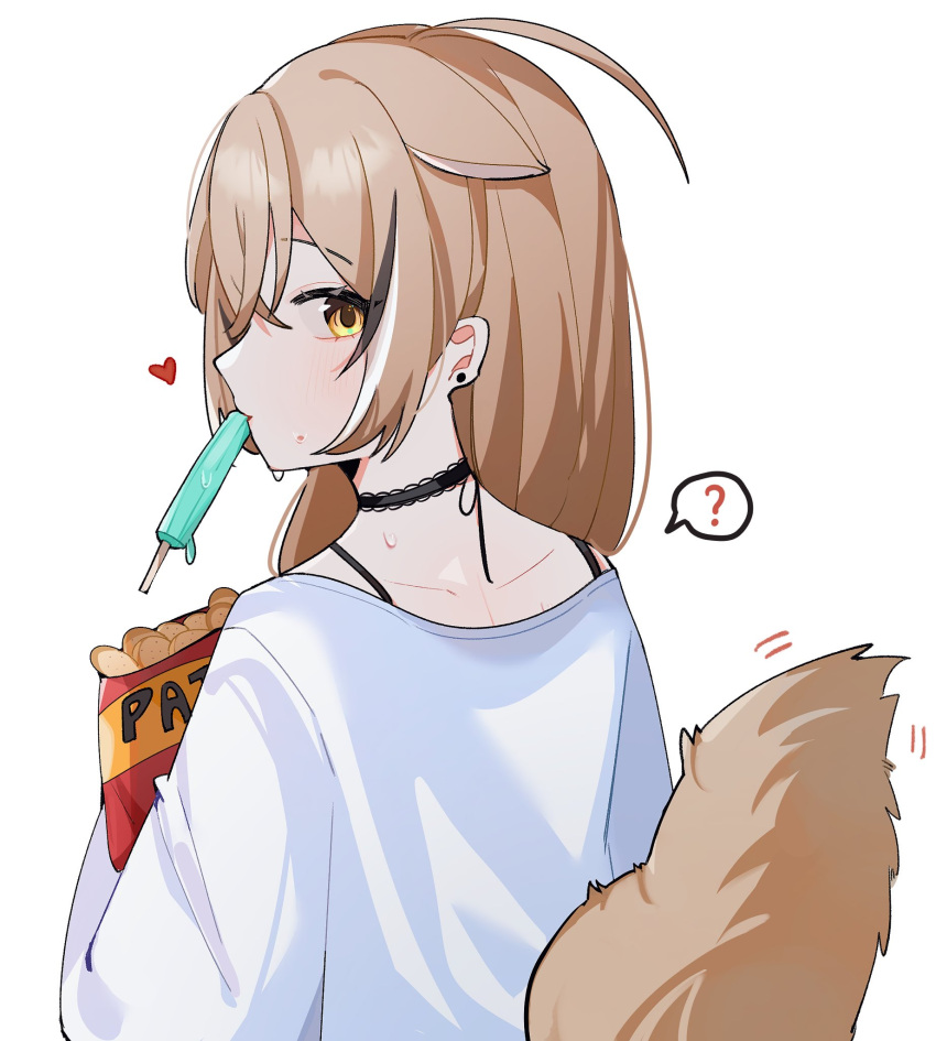 Safebooru - 1girl ? ahoge alternate costume animal ears black choker brown eyes brown hair ...