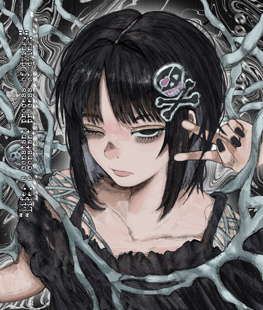 Safebooru - 1girl absurdres bags under eyes black eyes black hair black nails character request ...