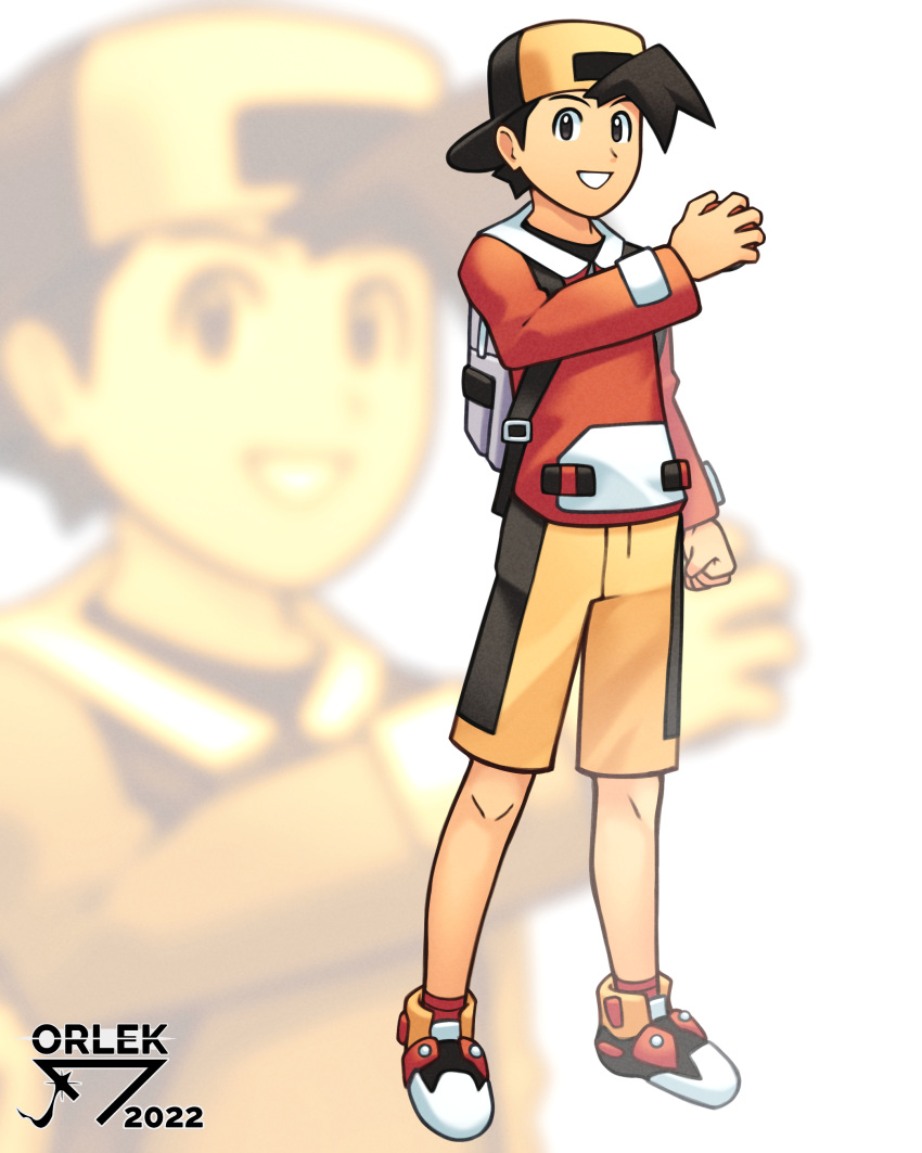 Safebooru - 1boy absurdres backpack backwards hat bag baseball cap black eyes black hair black ...