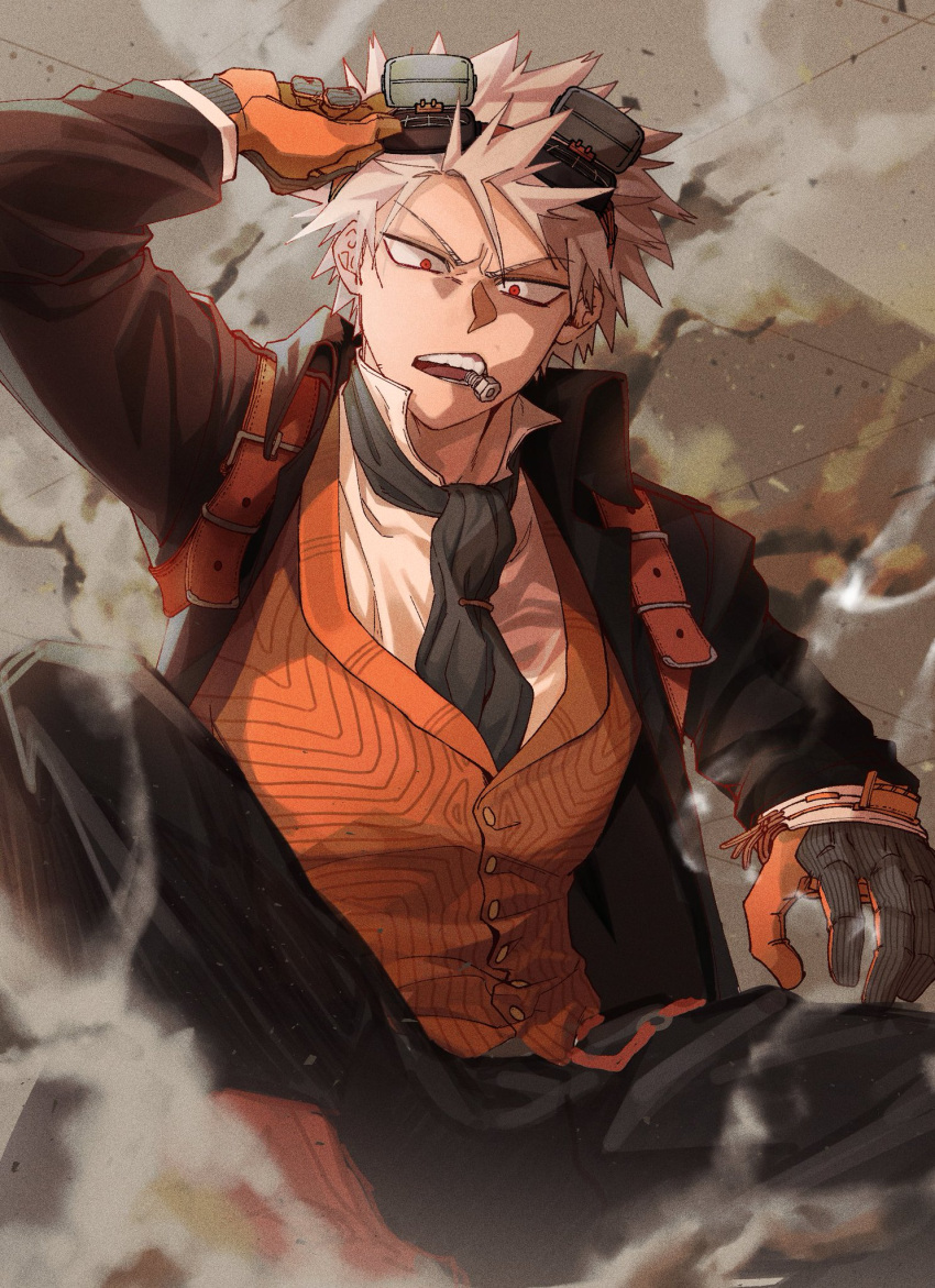 Safebooru - 1boy alternate costume arm strap arm up bakugou katsuki ...
