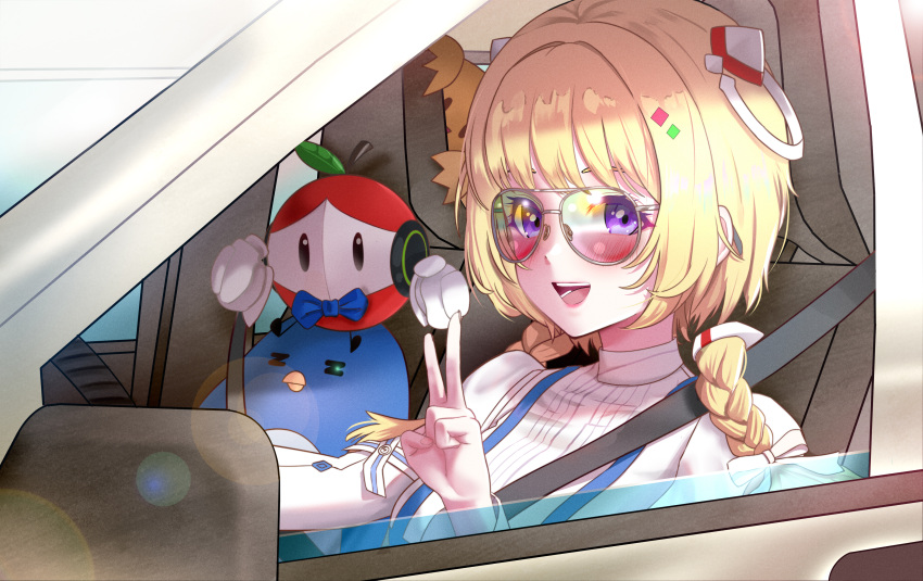 Safebooru - 1girl :d absurdres aki rosenthal alternate costume ar-khey aviator sunglasses blonde ...