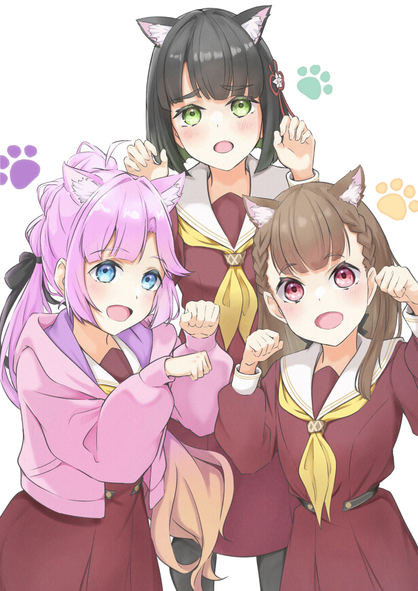 Safebooru - 3girls :d :o absurdres ahoge anyoji hime black hair black pantyhose black ribbon ...