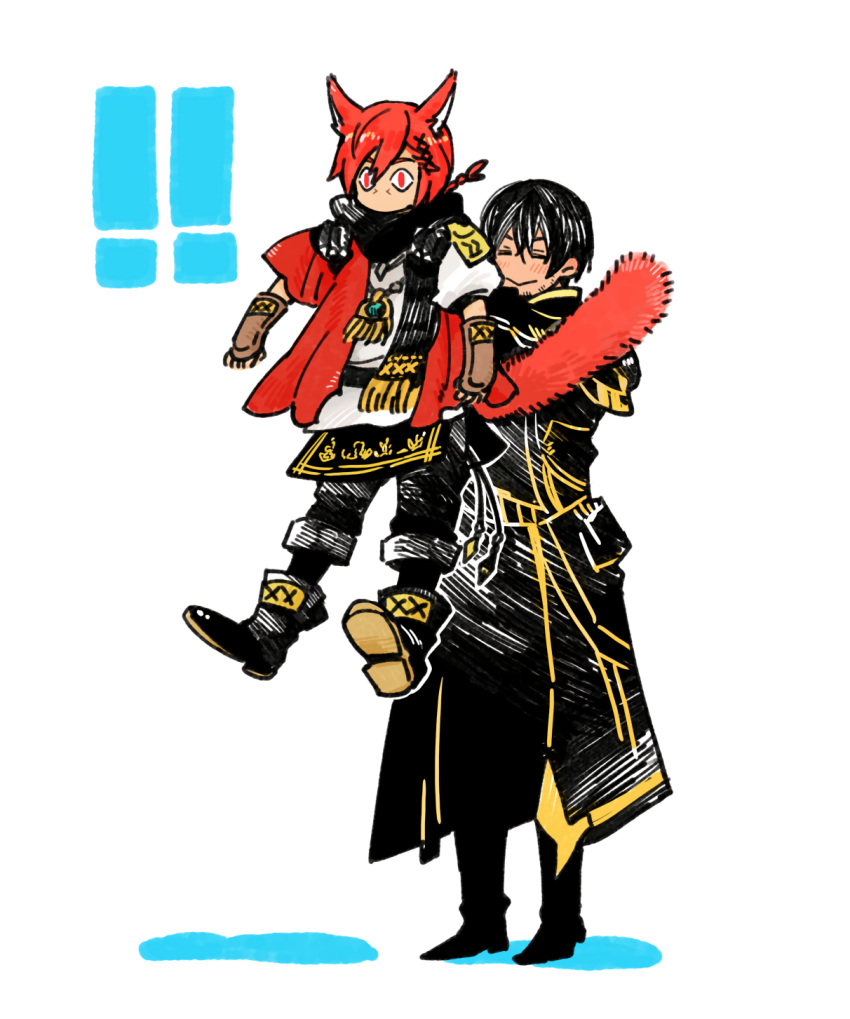 Safebooru - ! !! 2boys :> animal ears armor black pants blush boots cat ...