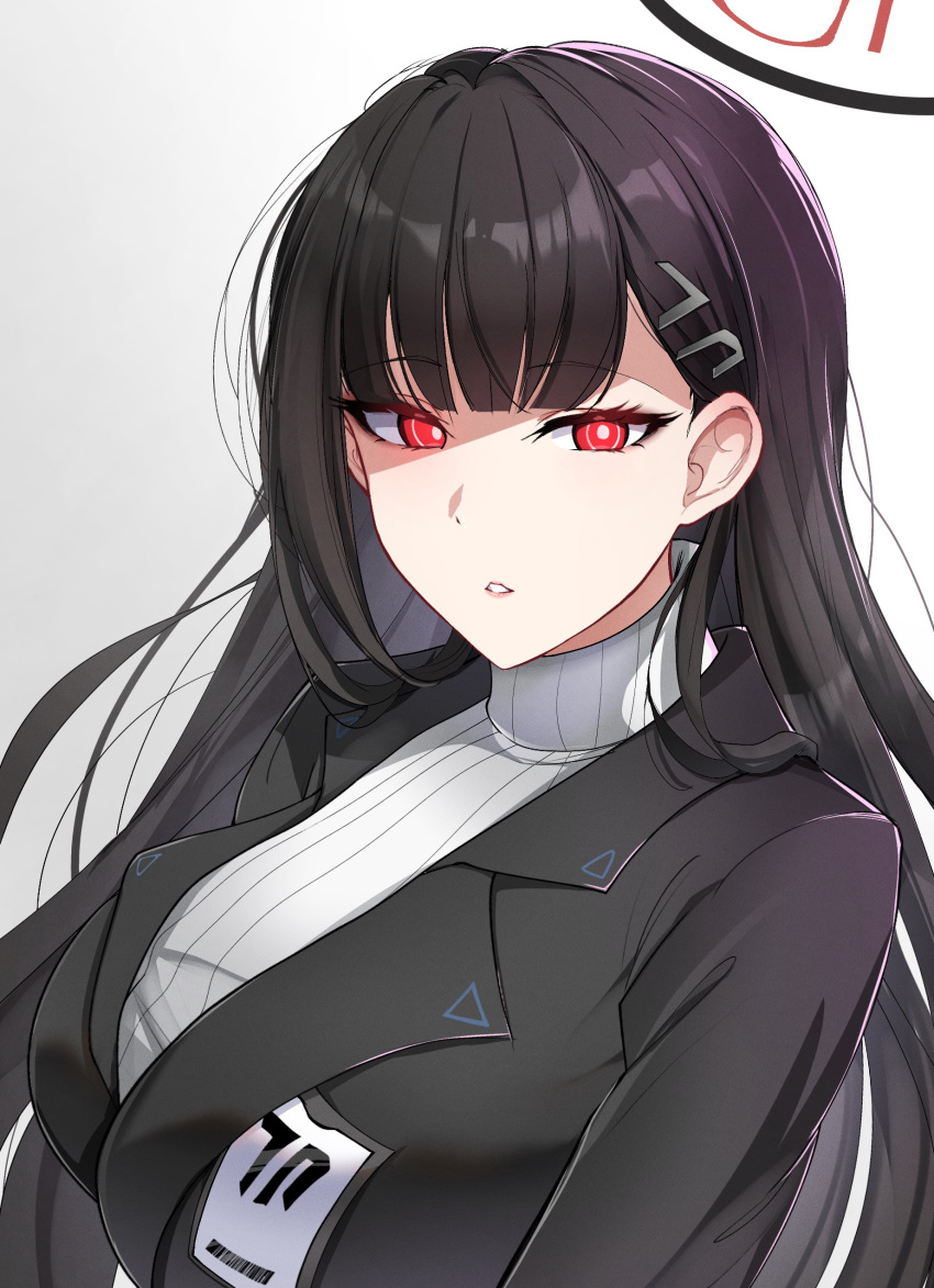 Safebooru - 1girl absurdres black hair black halo black suit blue archive blunt bangs breasts ...