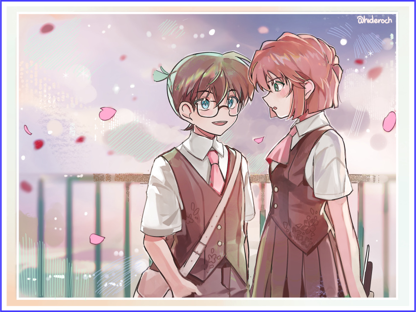 Safebooru - 1boy 1girl absurdres artist name ascot bag black-framed eyewear black hair blue eyes ...