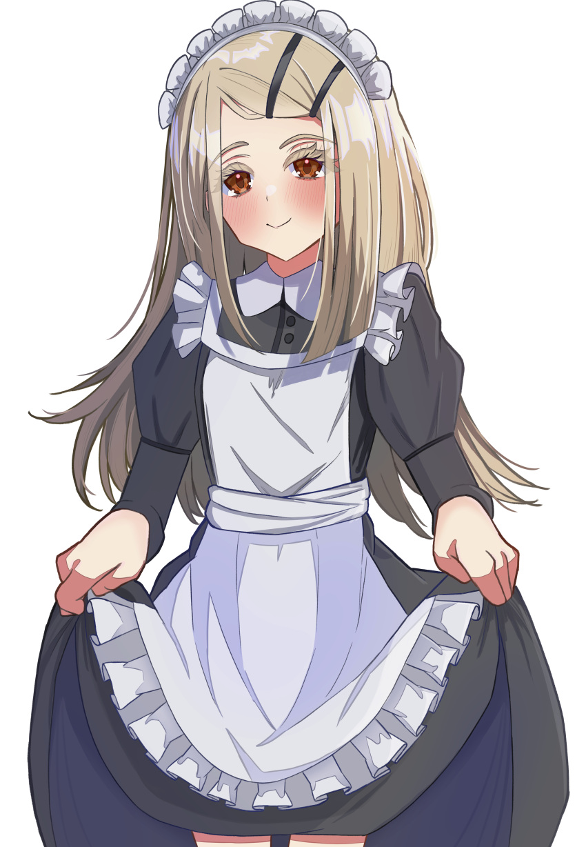 Safebooru - 1girl absurdres alternate costume apron black dress blush colored eyelashes curtsey ...