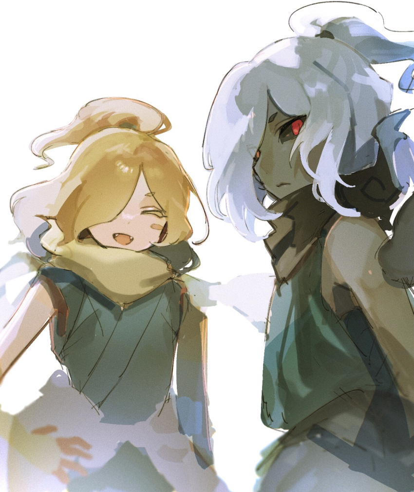 Safebooru - 2boys black sclera black skin blonde hair colored sclera colored skin high ponytail ...