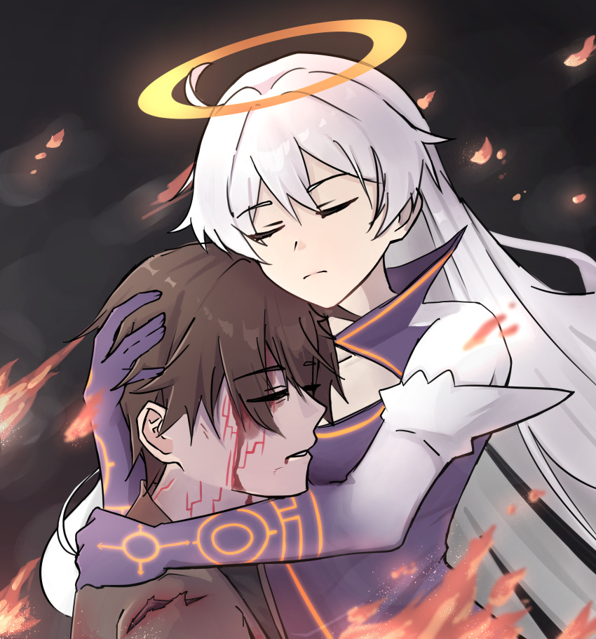 Safebooru - 1boy 1girl absurdres bleeding blood brown hair closed eyes ...