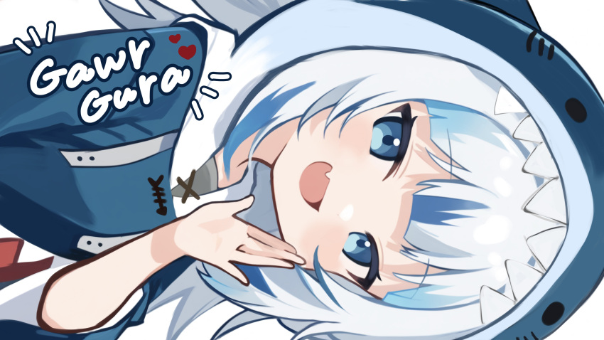 Safebooru - 1girl :d absurdres animal hood blue eyes blue hair blue hoodie character name child ...